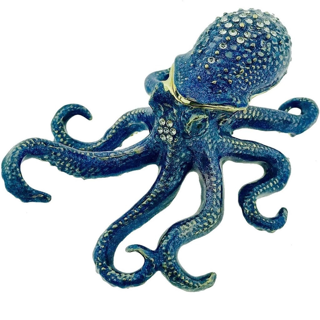 Blue Octopus Enameled Jeweled Box with In-laid Crystals 4.5 Inches x 3 ...