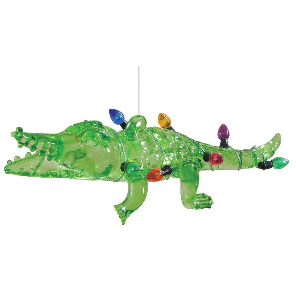 Glass Alligator Hanging Ornament with Holiday Lights – Florida Gifts