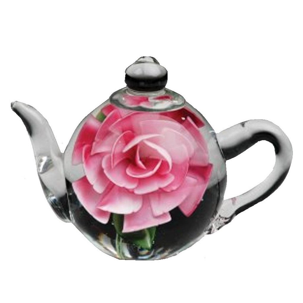 Dynasty Gallery 6128 Glass Teapot Paperweight with Pink Rose \5.5 Inch ...